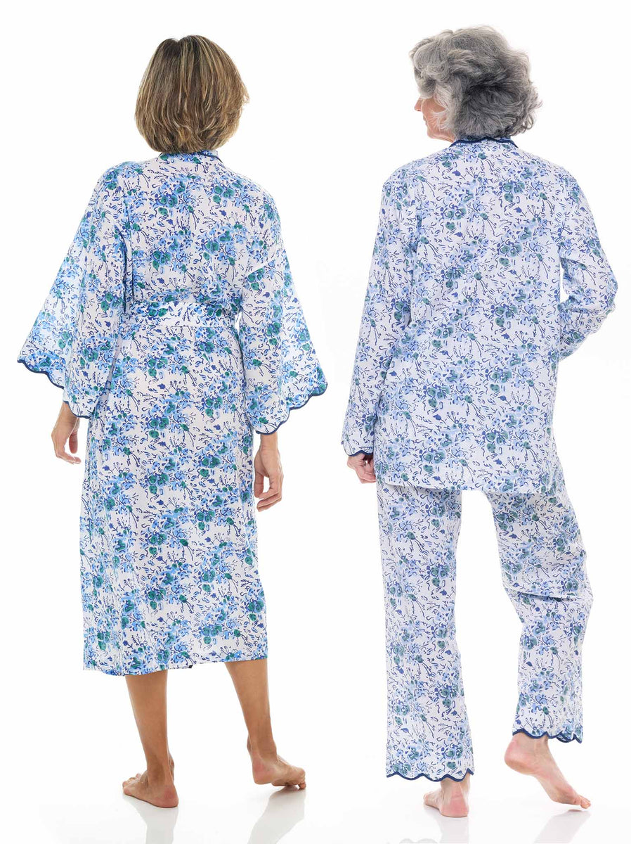 Blue Floral Bundle: Kimono Robe + Pajamas – Heidi Carey