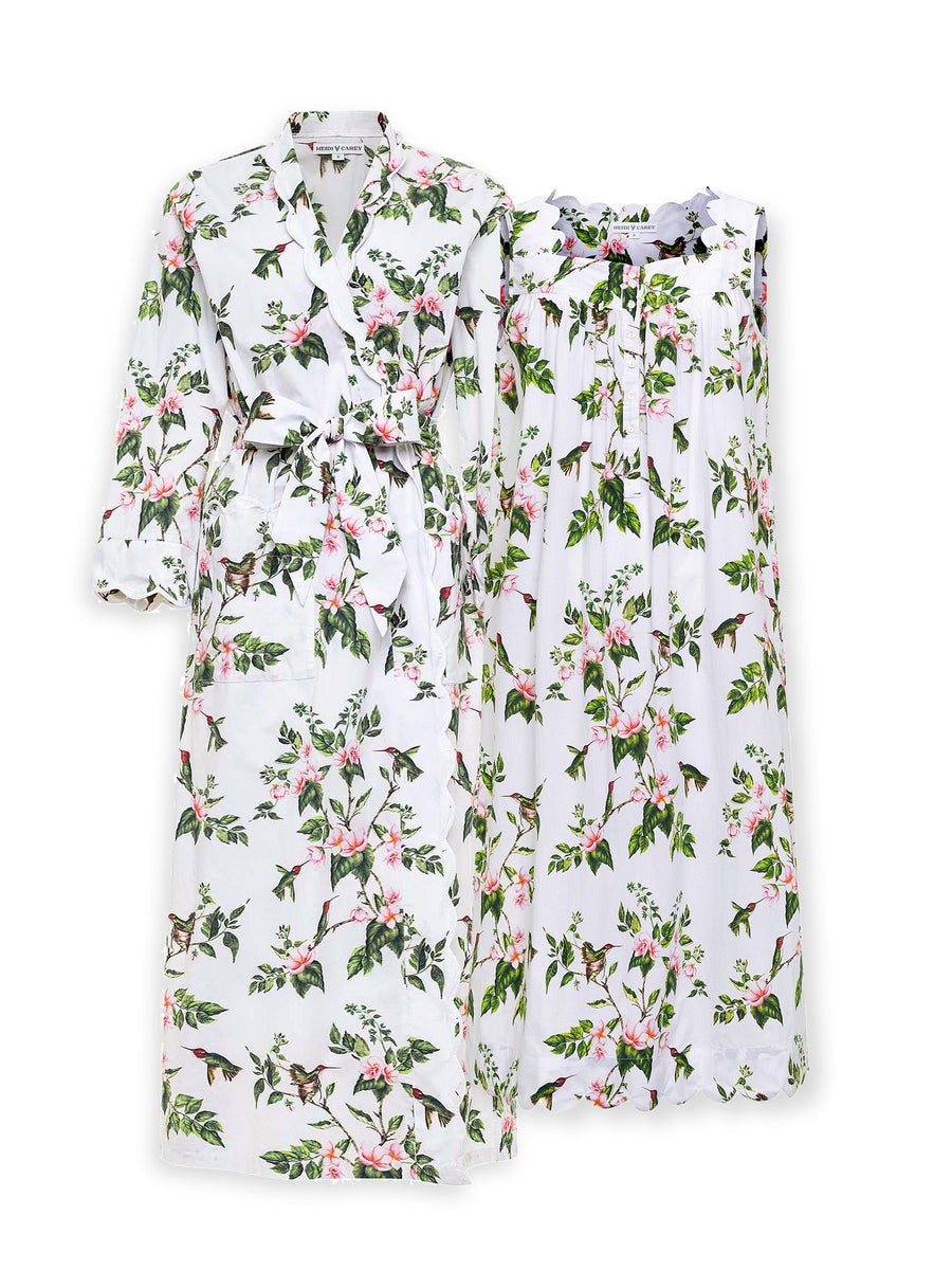 White Hummingbird Bundle: Classic Robe + Gathered Nightgown – Heidi Carey