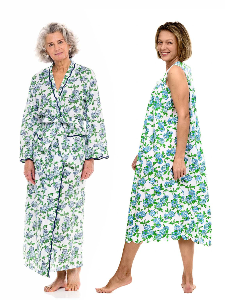 Hydrangea Bundle: Classic Robe + Gathered Nightgown – Heidi Carey