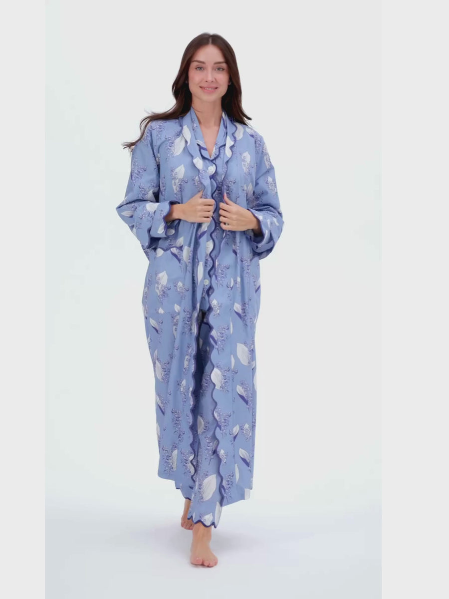 Blue Lily-of-the-valley Bundle: Classic Robe + Pajamas – Heidi Carey