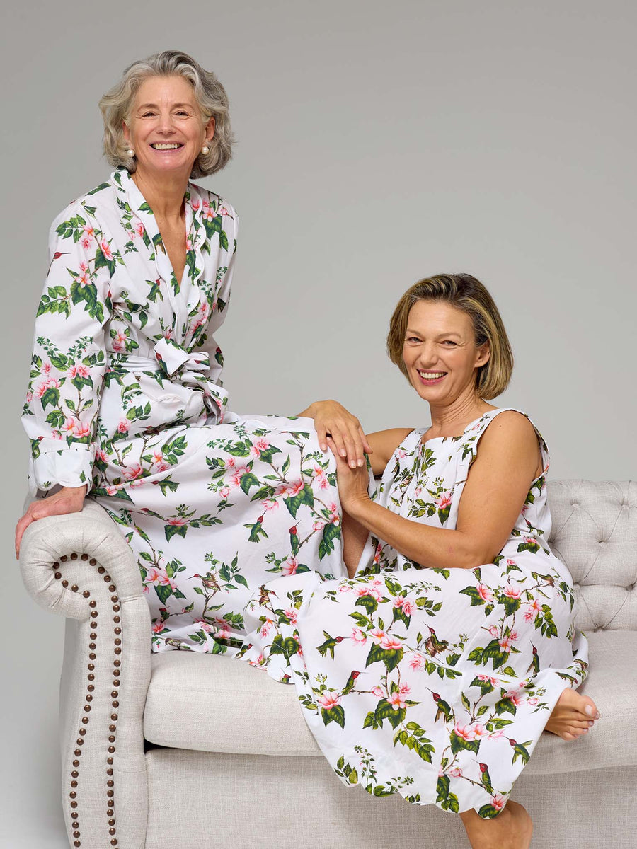 White Hummingbird Bundle: Classic Robe + Gathered Nightgown – Heidi Carey